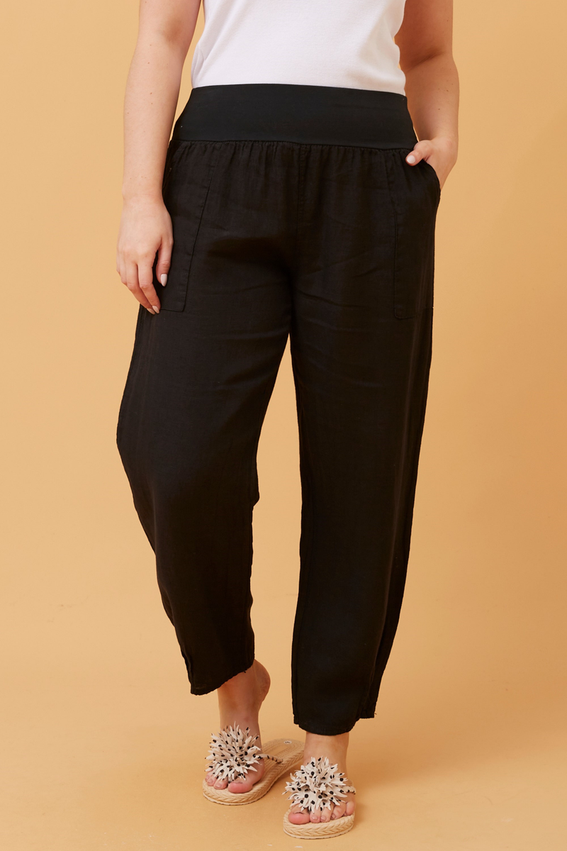 Italian Linen Pants with pleat detail P516694 - Black – Dandan Fashions
